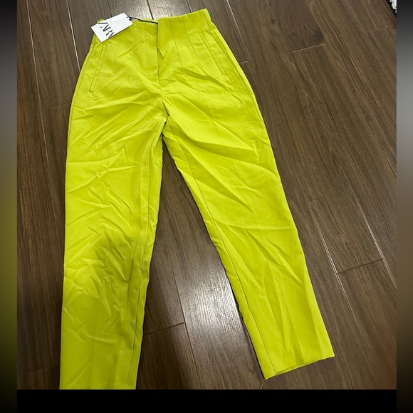 Zara | Pants & Jumpsuits | Zara Bnwt High Waist Pants Trousers Lime ...